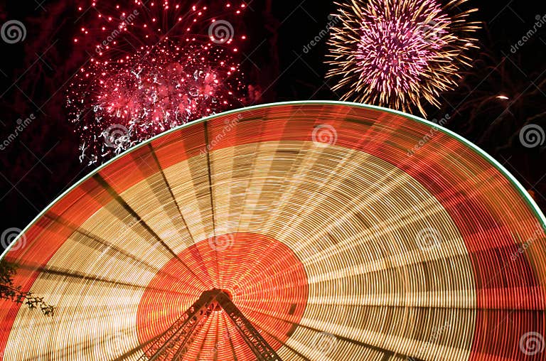 Fireworks and Ferris Wheel stock photo. Image of fourth - 16595564