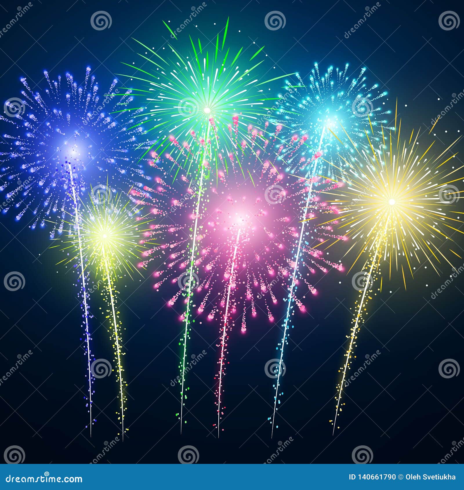 Fireworks. Festival Colorful Firework. Vector Llustration On Blue ...