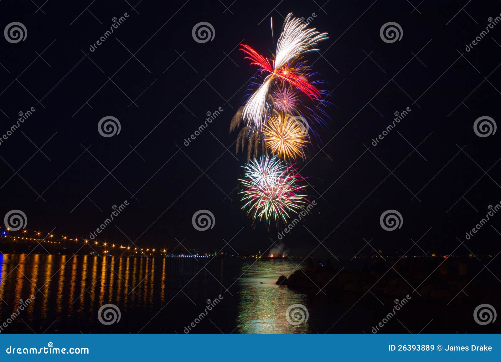 Fireworks Finale Over Water Stock Image - Image of night, colorful ...