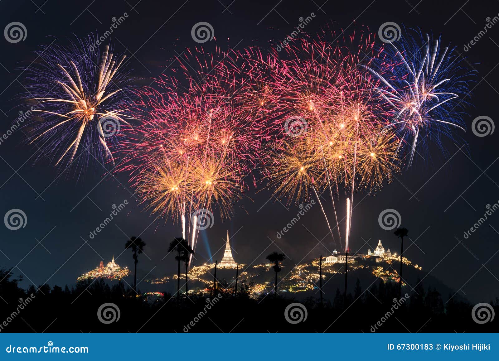 Fireworks Fire at Golden Temple in Thailand Stock Image - Image of ...