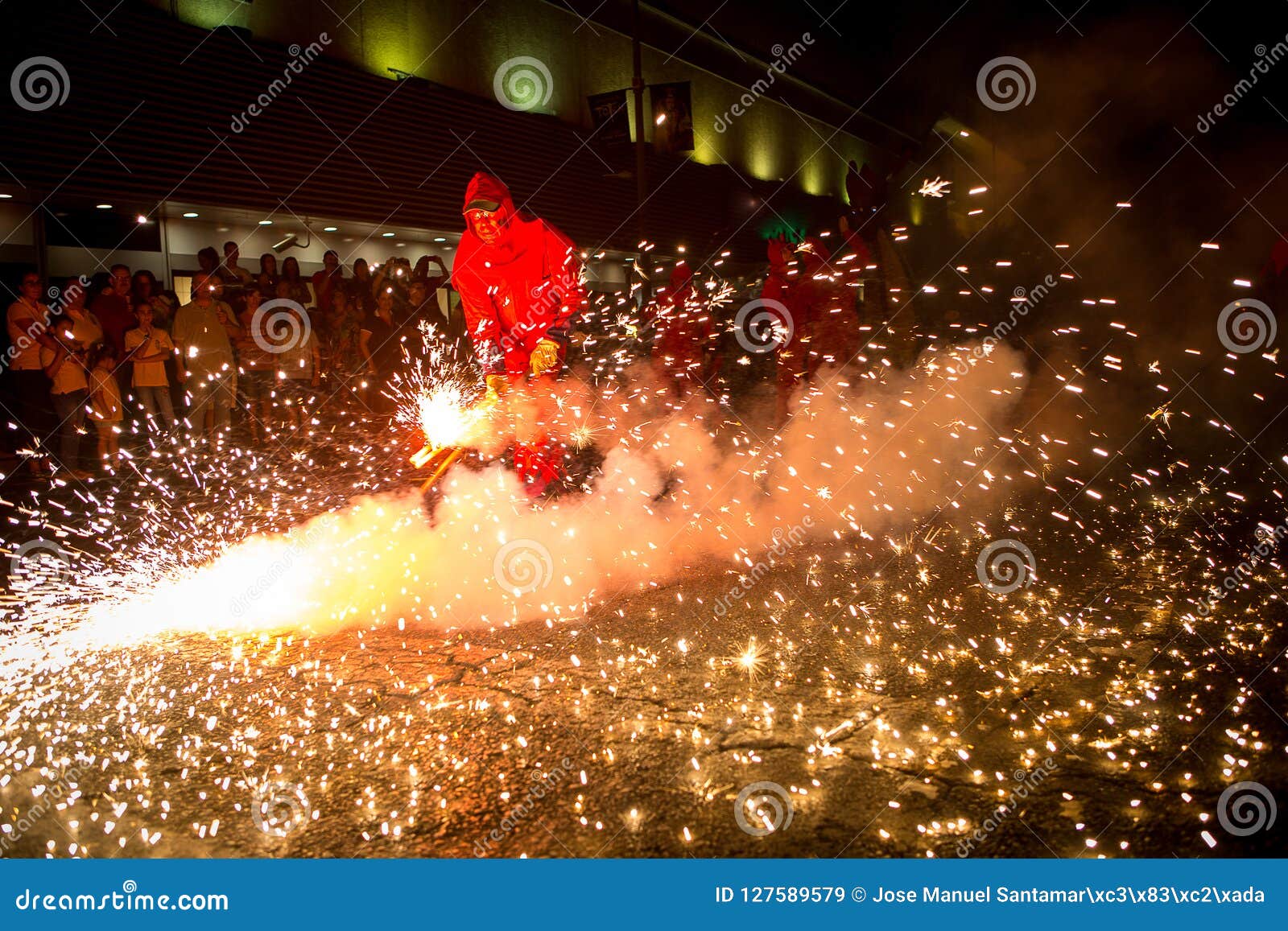 Fireworks, fire and smoke editorial stock image. Image of heat - 127589579
