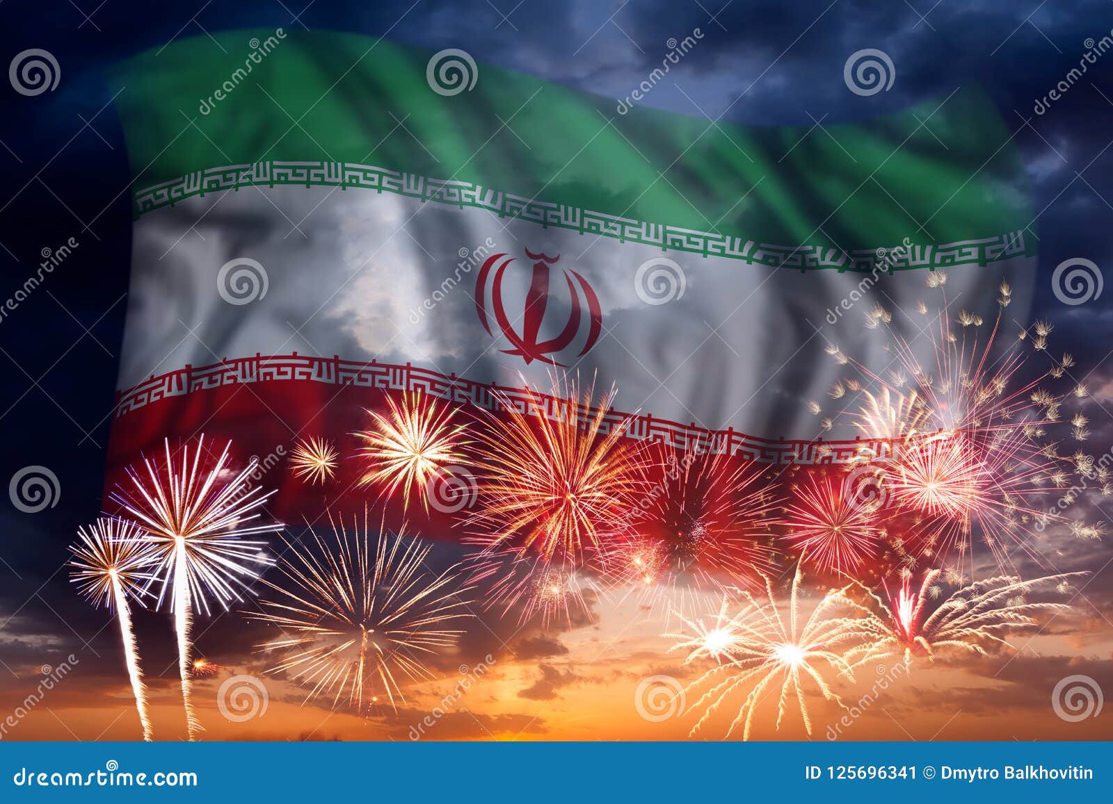 Fireworks and flag of Iran stock image. Image of party - 125696341