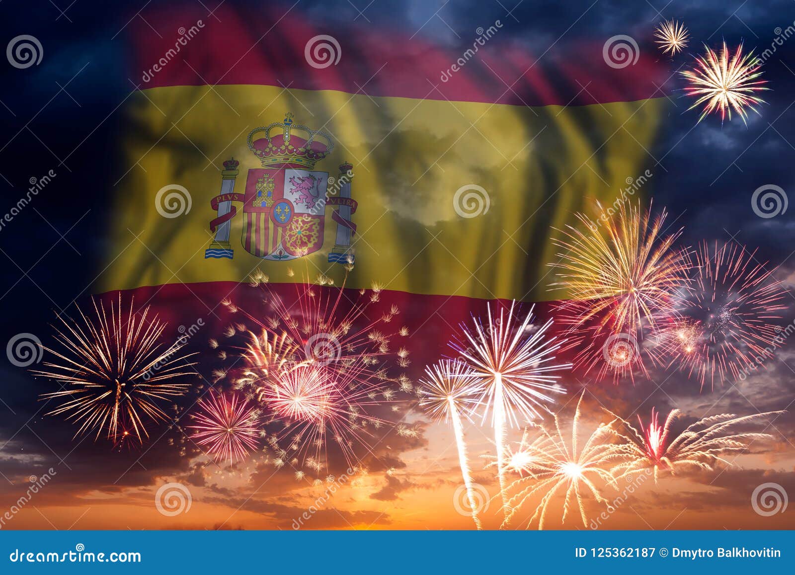 Fireworks and Flag of Spain Stock Image - Image of banner, fireworks ...