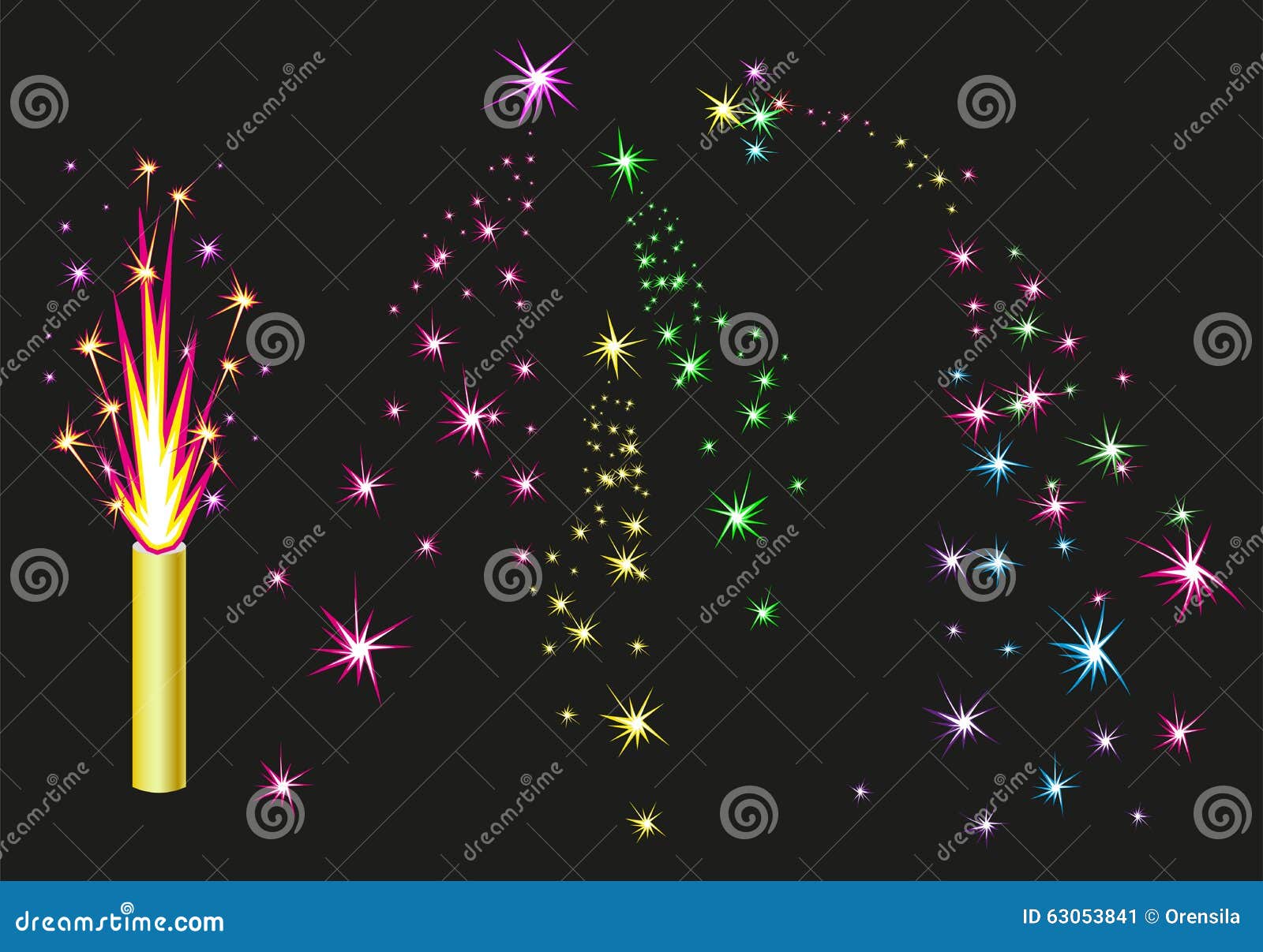 Fireworks Fountain. Colorful Fireworks Sparks on Black Background Stock ...