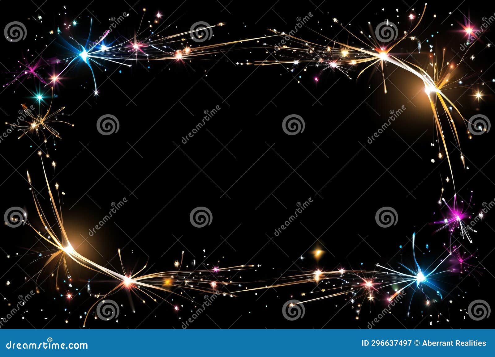 Fireworks Frame on Black Background Vector Illustration Stock ...