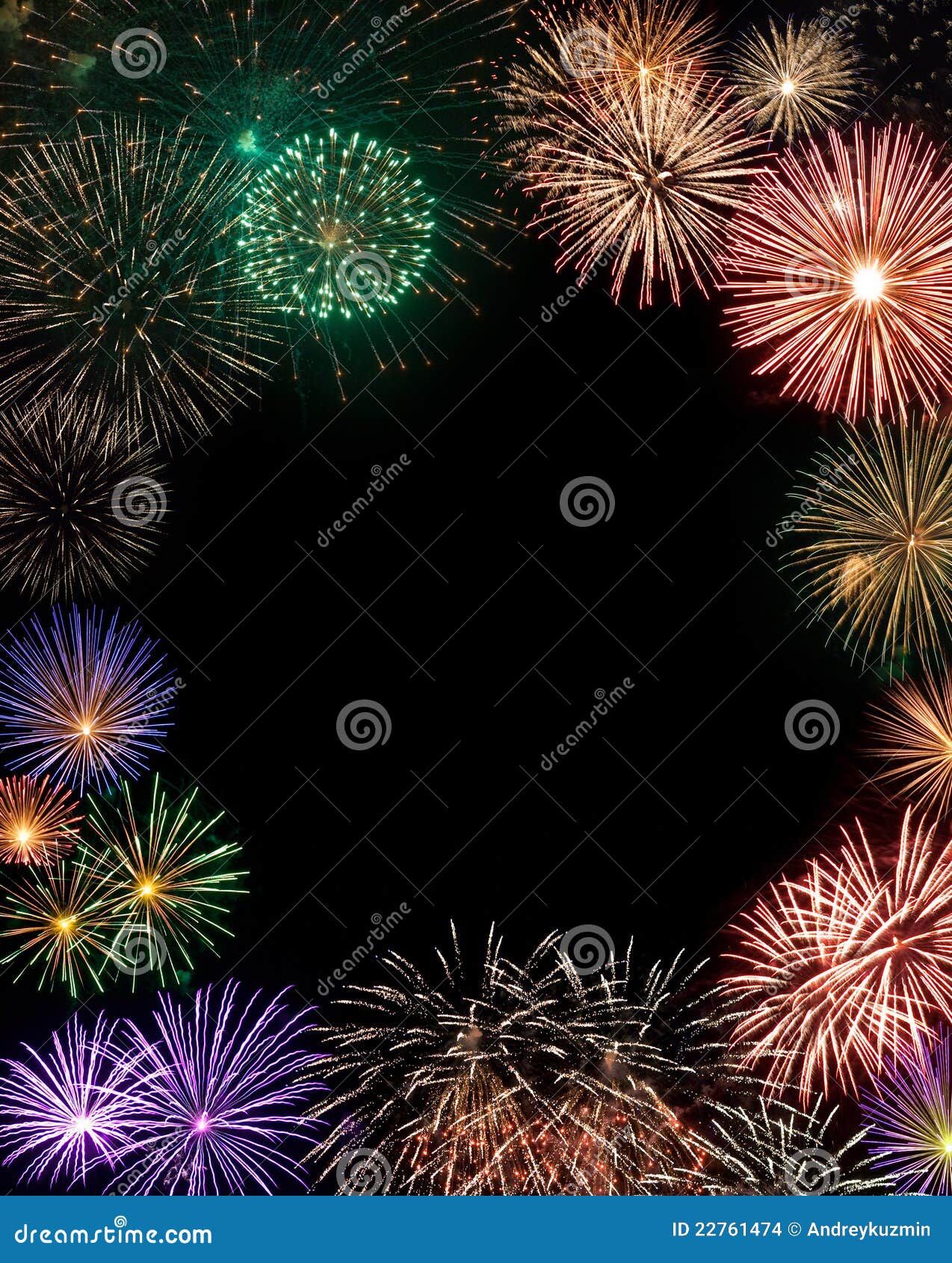 Fireworks Frame with Copy Space in the Center Stock Photo - Image of ...