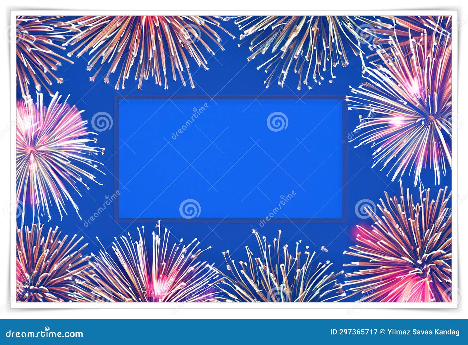 Fireworks Frame with Space for Text on Blue Background. Stock ...