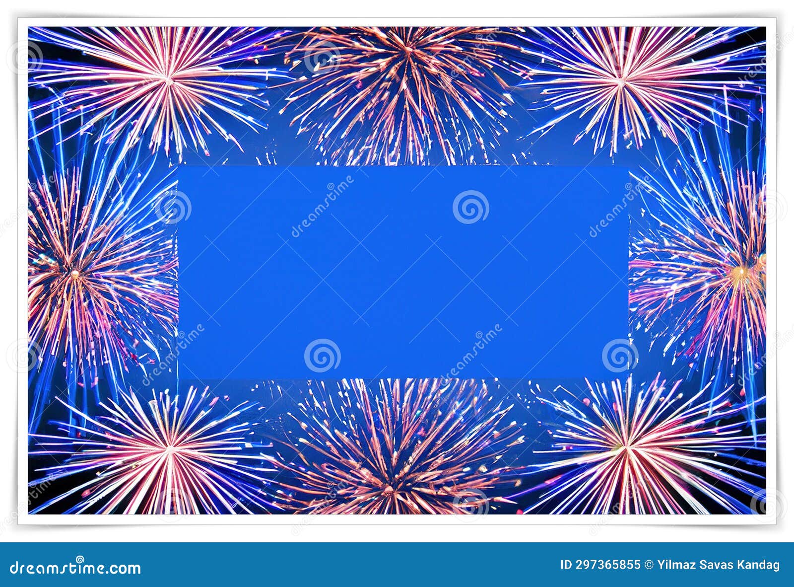 Fireworks Frame with Space for Text on Blue Background. Stock ...