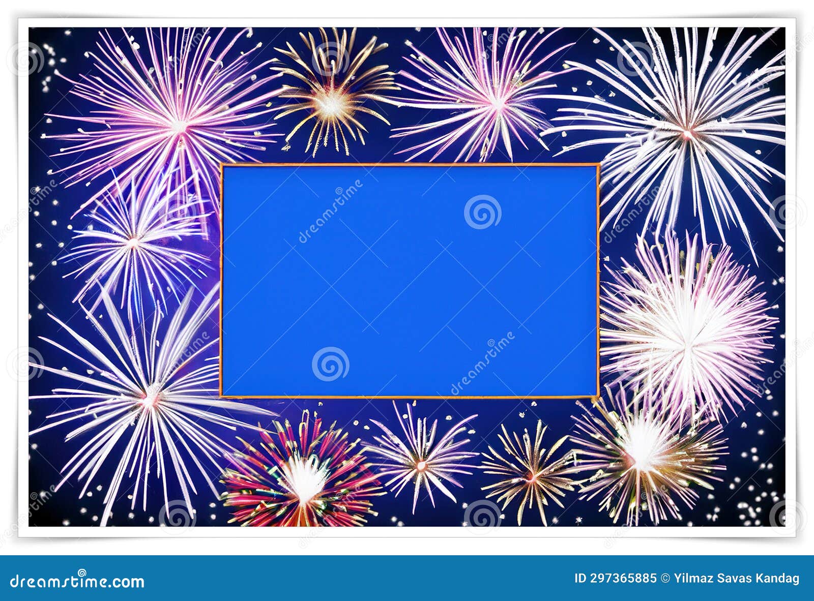 Fireworks Frame with Space for Text on Blue Background. Stock ...