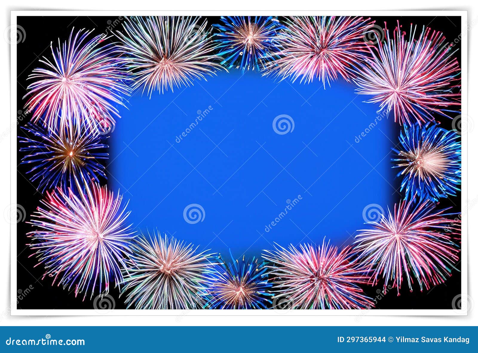 Fireworks Frame with Space for Text on Blue Background. Stock ...