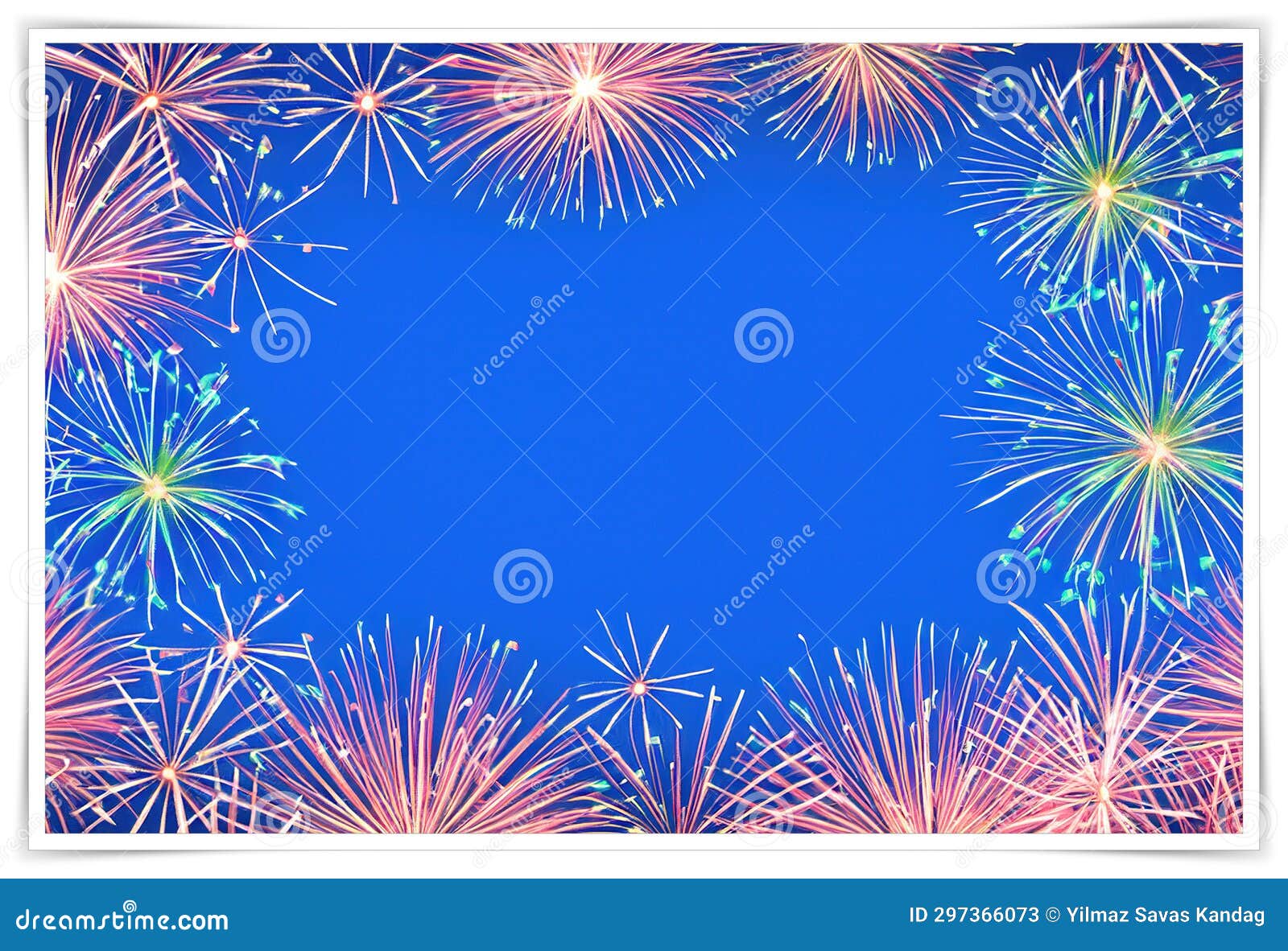 Fireworks Frame with Space for Text on Blue Background. Stock ...