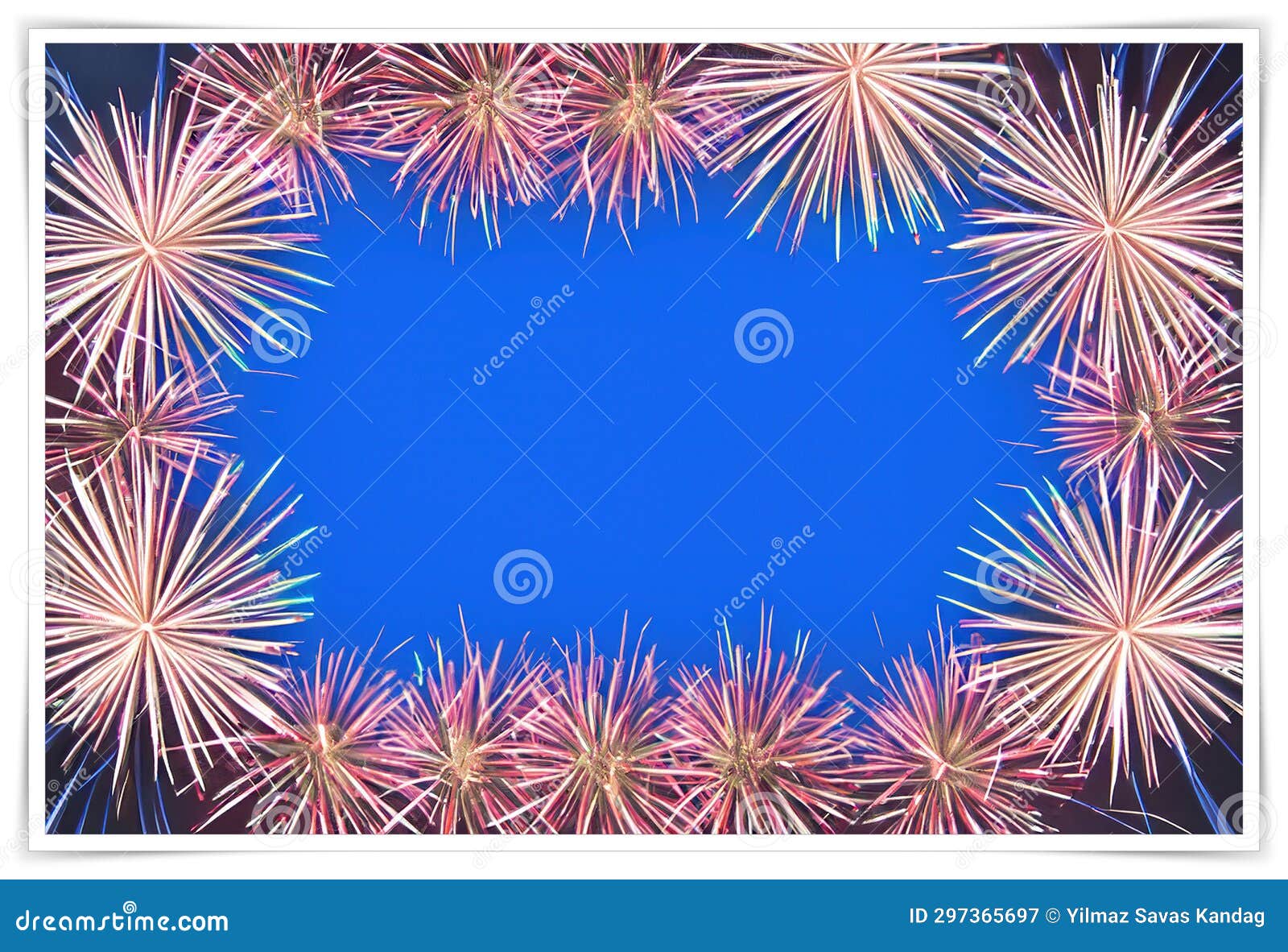 Fireworks Frame with Space for Text on Blue Background. Stock ...