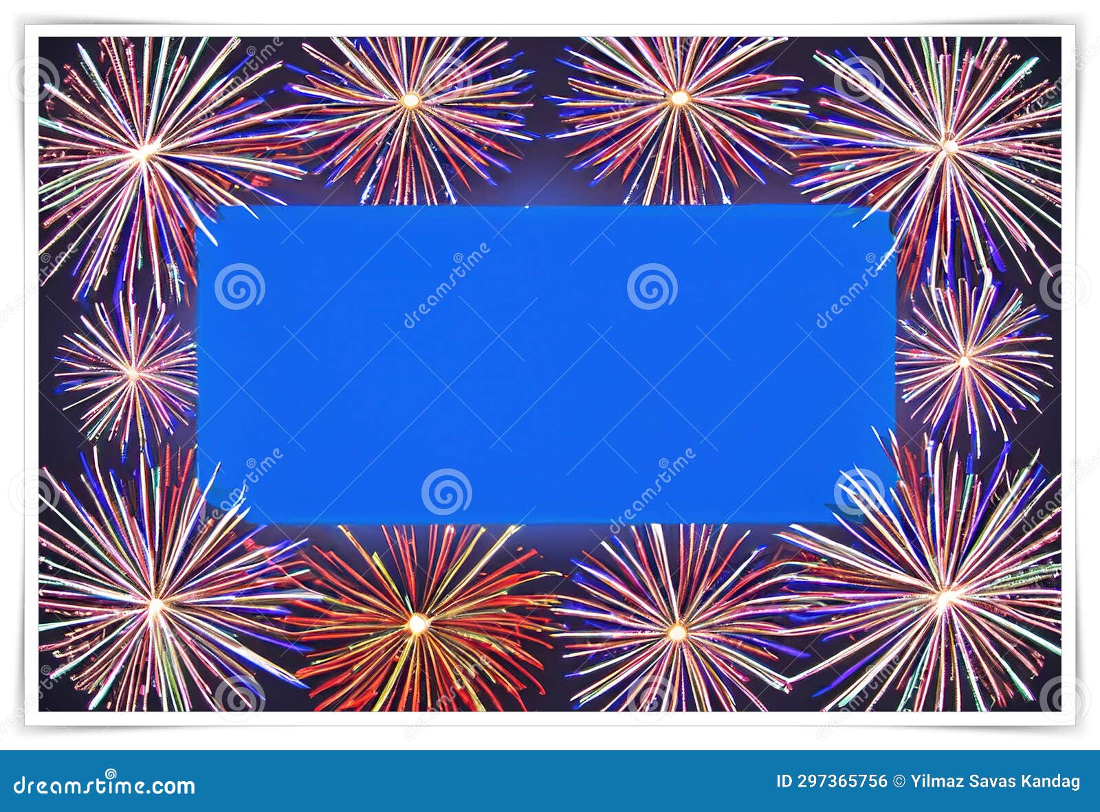 Fireworks Frame with Space for Text on Blue Background. Stock ...