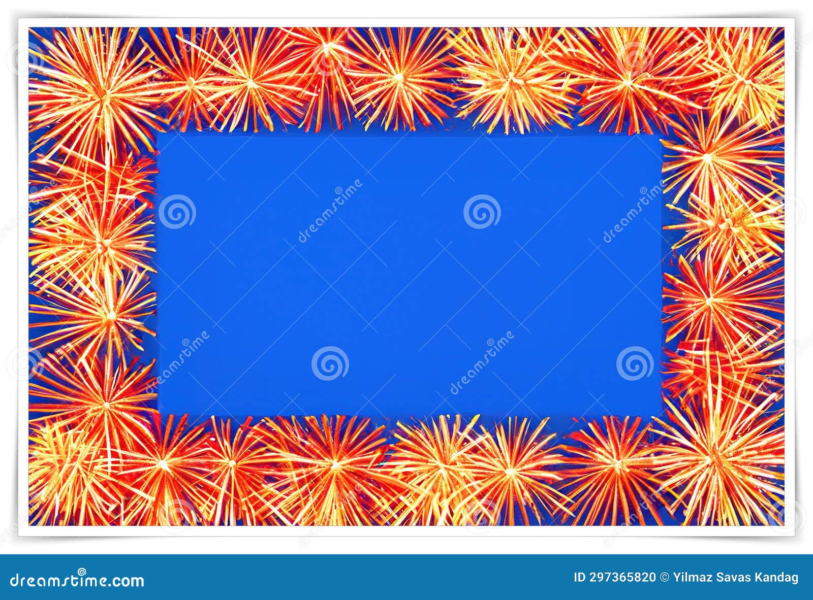 Fireworks Frame with Space for Text on Blue Background. Stock ...