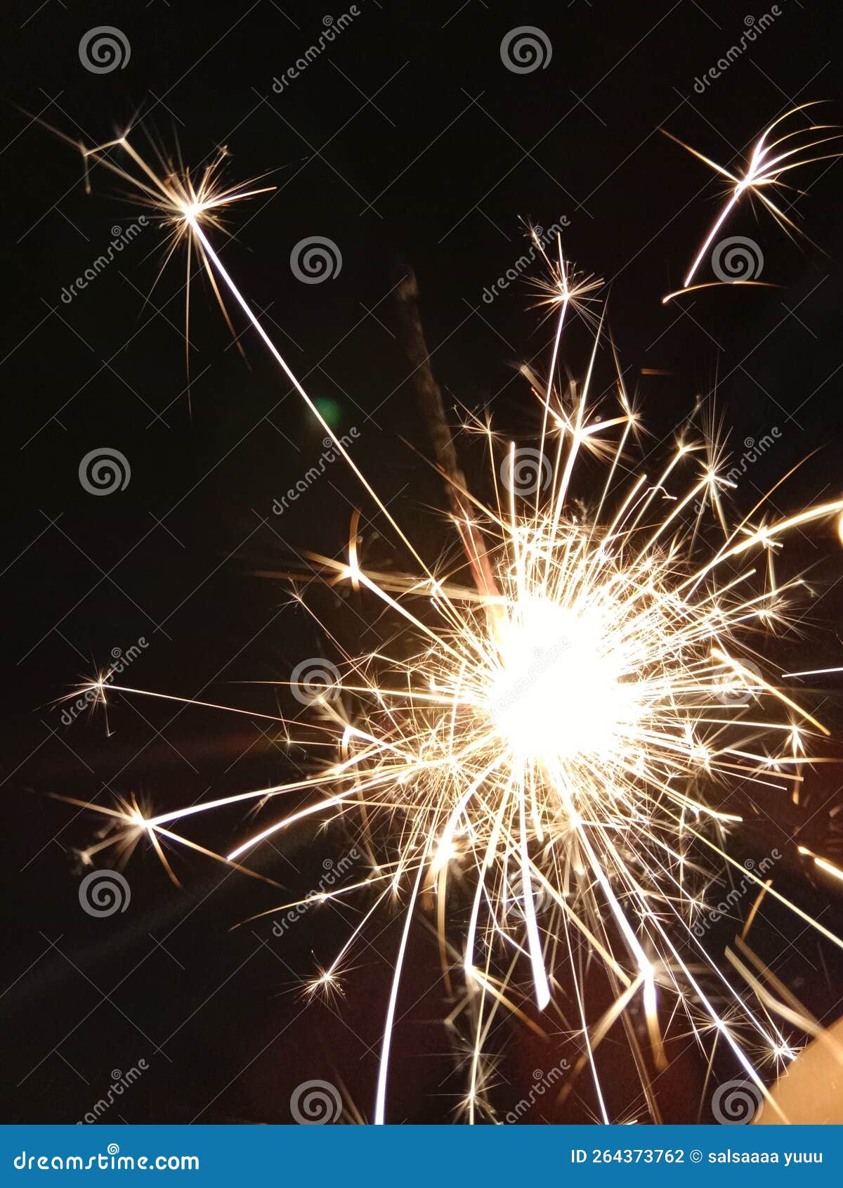 Fireworks go off at night stock photo. Image of gold - 264373762