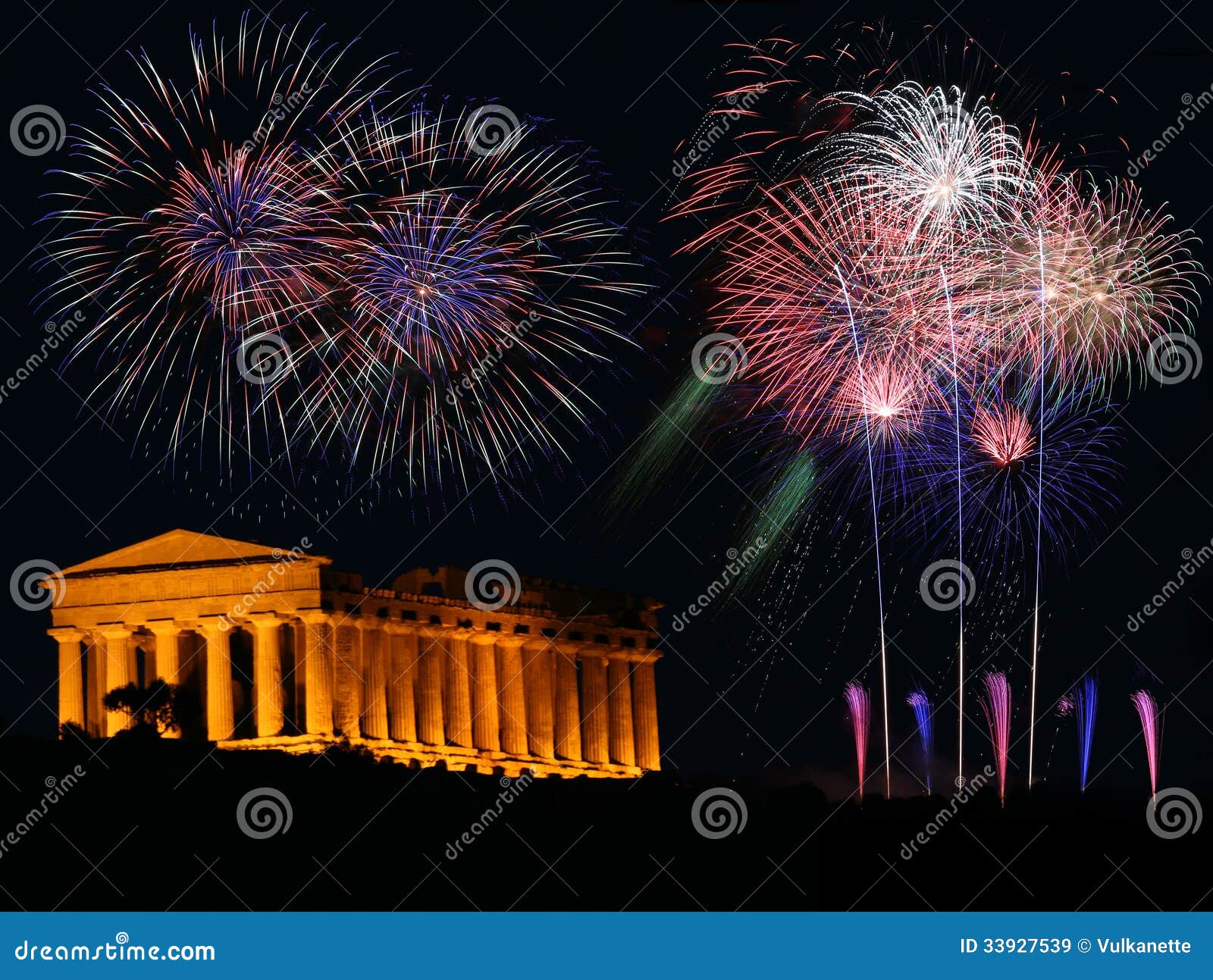 Fireworks With Greek Temple Royalty-Free Stock Photography ...