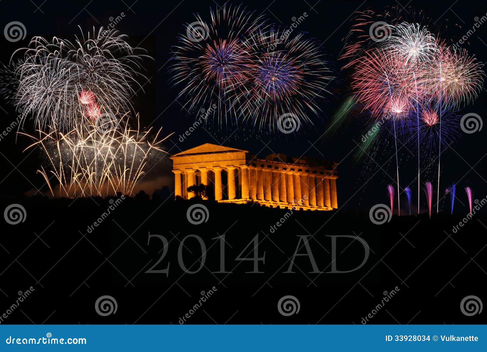 Fireworks With Greek Temple Royalty-Free Stock Photography ...
