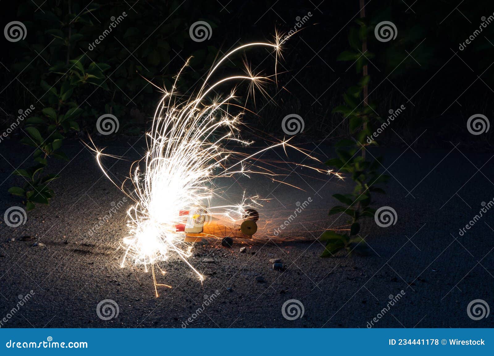 Fireworks on the Ground at Night Stock Photo - Image of fireworks ...