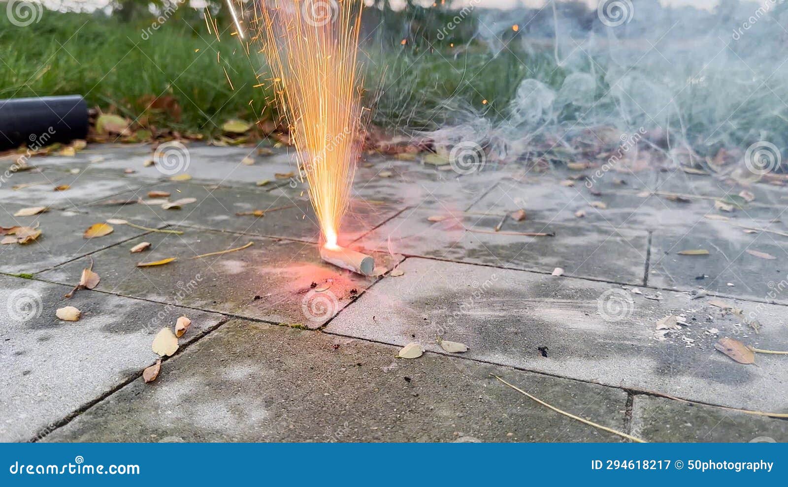 Fireworks. Ground Spinner with Sparkling Effect. Firecrackers on the ...