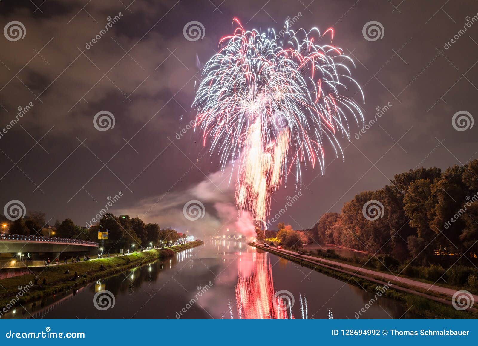 Fireworks of the Herbstdult with Ferris Wheel and Cathedral in ...