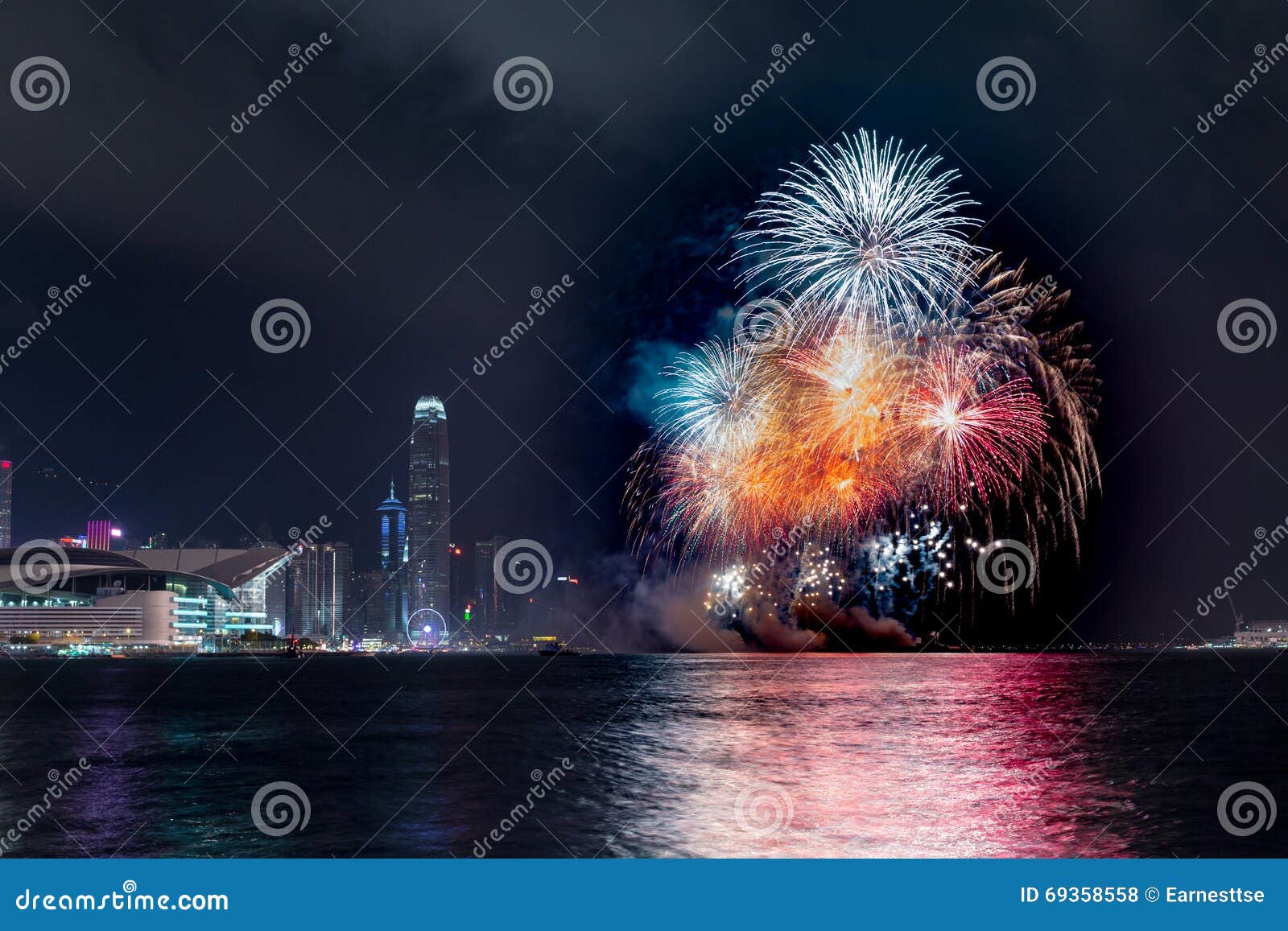 Fireworks at Hong Kong stock photo. Image of harbour - 69358558