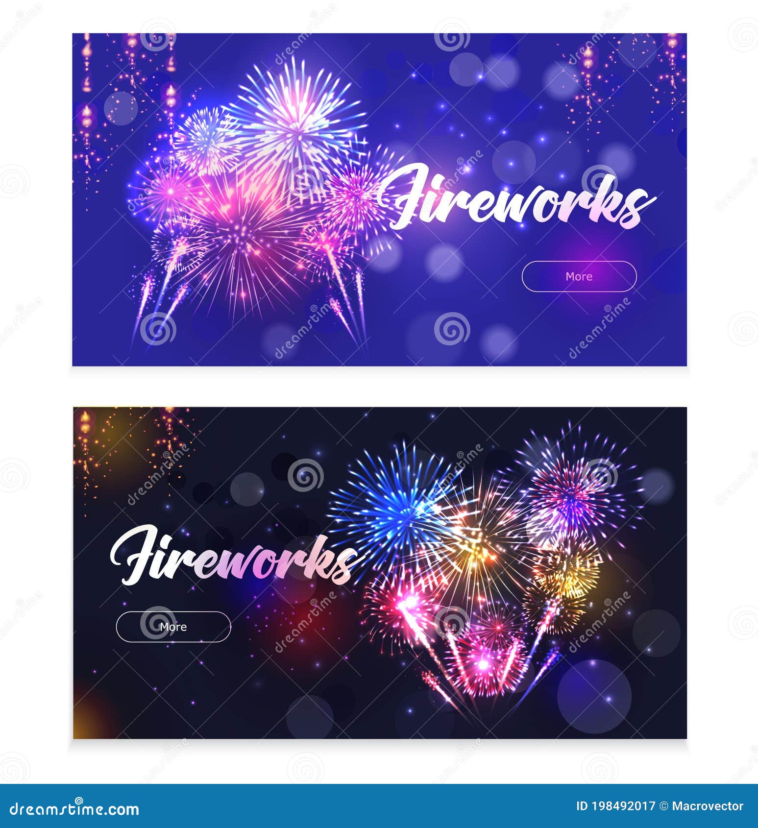 Fireworks Horizontal Banners Set Stock Vector - Illustration of flare ...