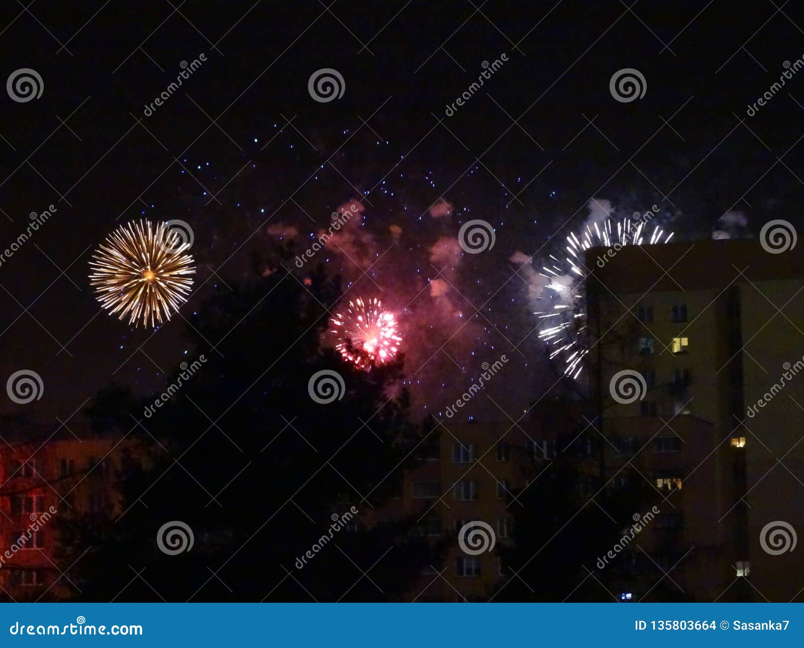 Fireworks at house estate editorial stock image. Image of festive ...