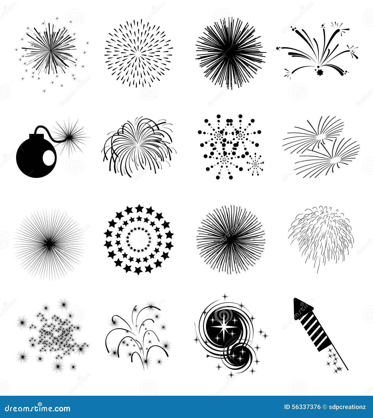 Fireworks Icons. Sunburst Rays And Explosion Symbols, Christmas And ...