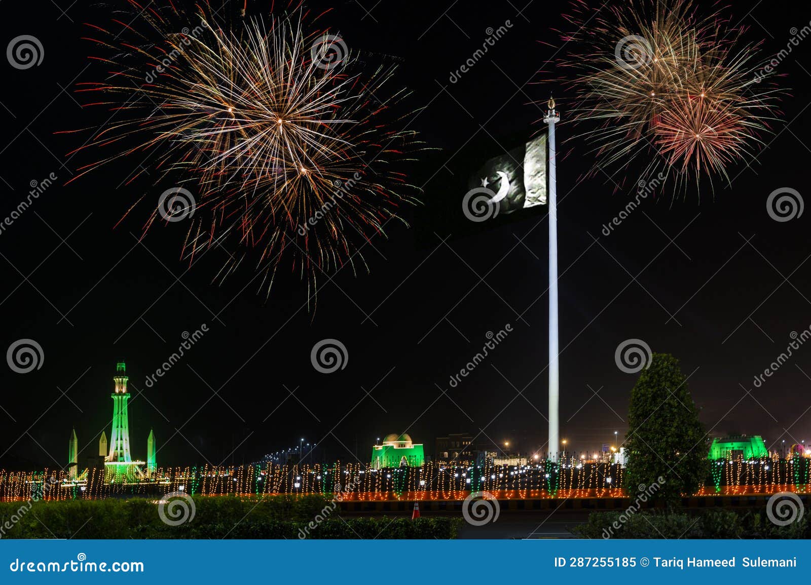 Fireworks on Independence Day at 14th August with Flag of Pakistan ...