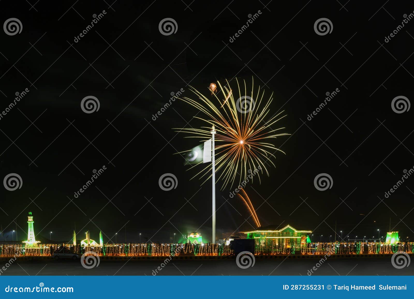 Fireworks on Independence Day at 14th August with Flag of Pakistan ...