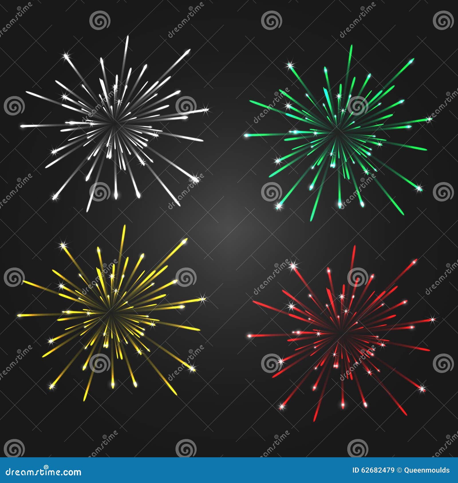 Fireworks Isolated On A Dark Background, 4 Different Colors - White ...