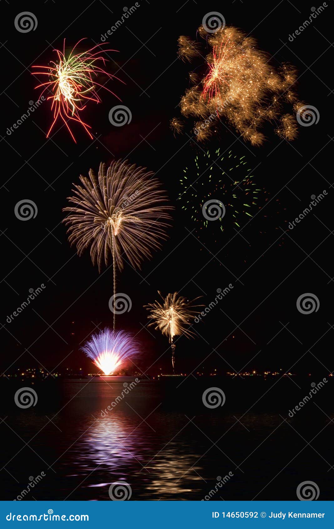 Fireworks with Lake Reflection Stock Photo - Image of independence ...