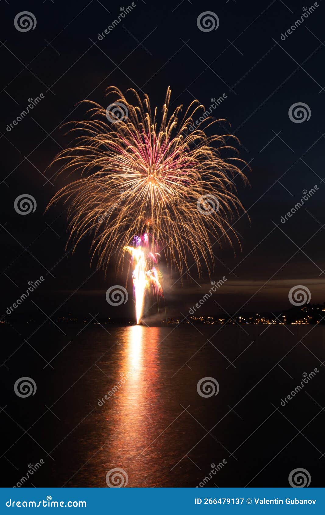 Fireworks on a lake stock image. Image of holiday, colourful - 266479137