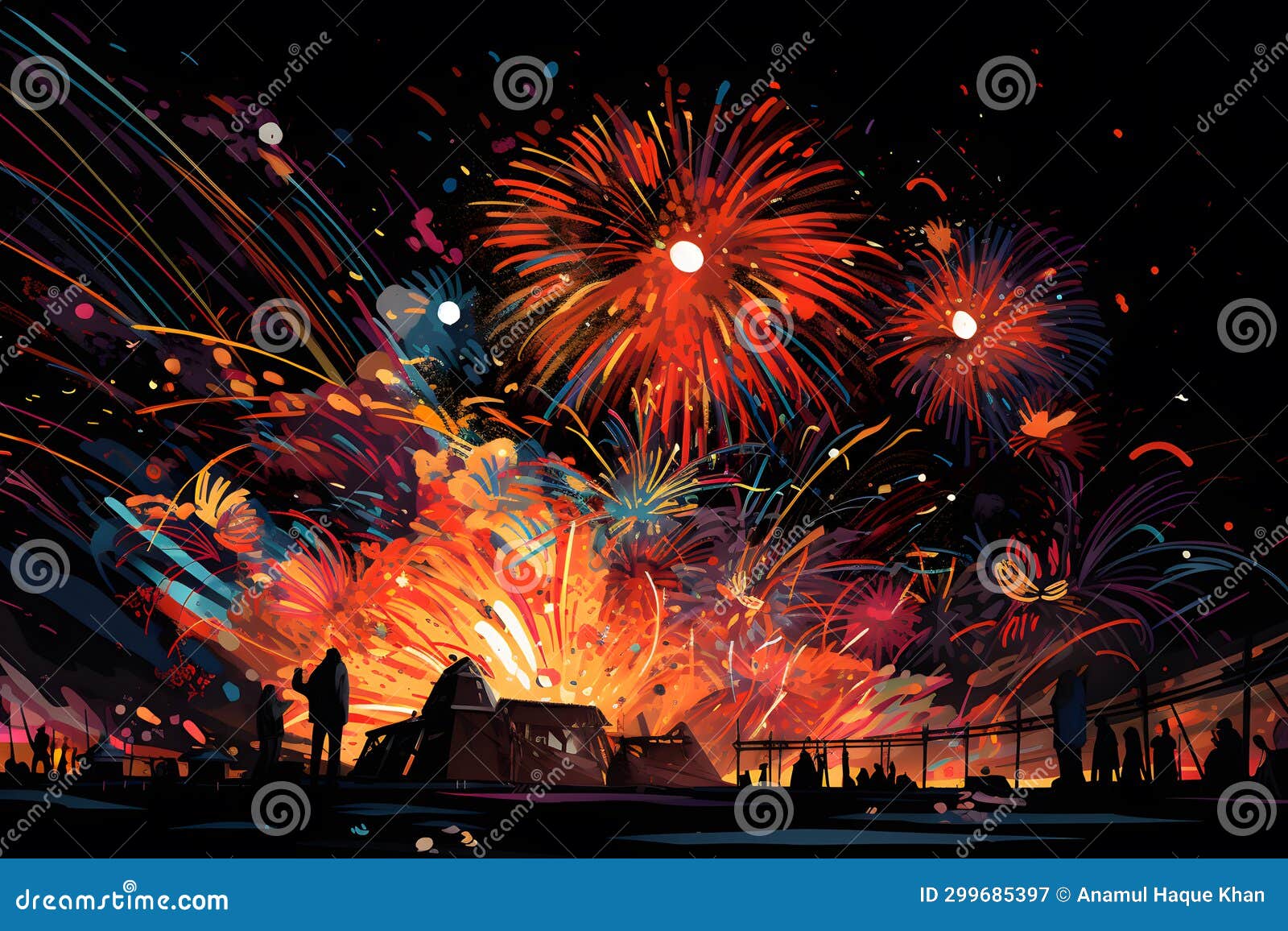 Fireworks Light Up the Sky with Dazzling Display,illustration Stock ...