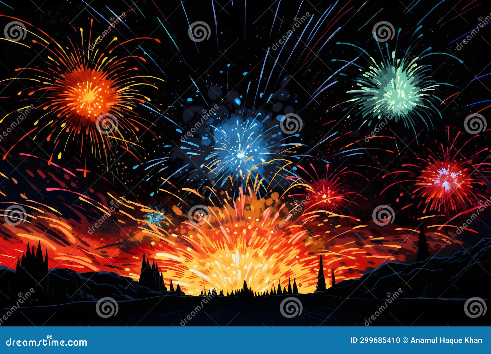 Fireworks Light Up the Sky with Dazzling Display,illustration Stock ...