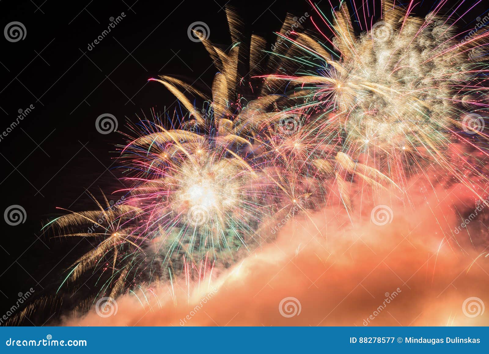 Fireworks Light Up the Sky Wit Smoke. Colorful. Stock Image - Image of ...