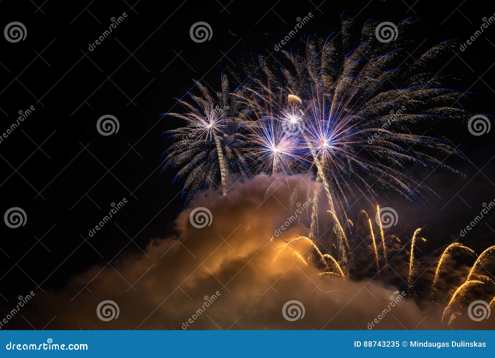 Fireworks Light Up the Sky Wit Smoke. Colorful. Stock Image - Image of ...