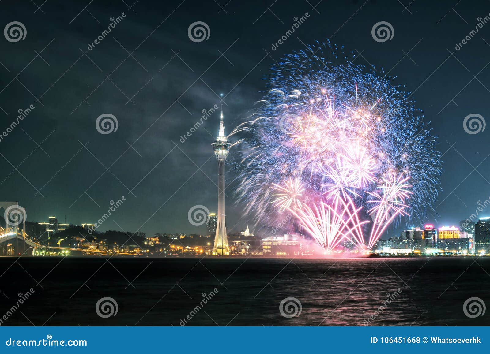 Fireworks in Macau City editorial stock photo. Image of chinese - 106451668