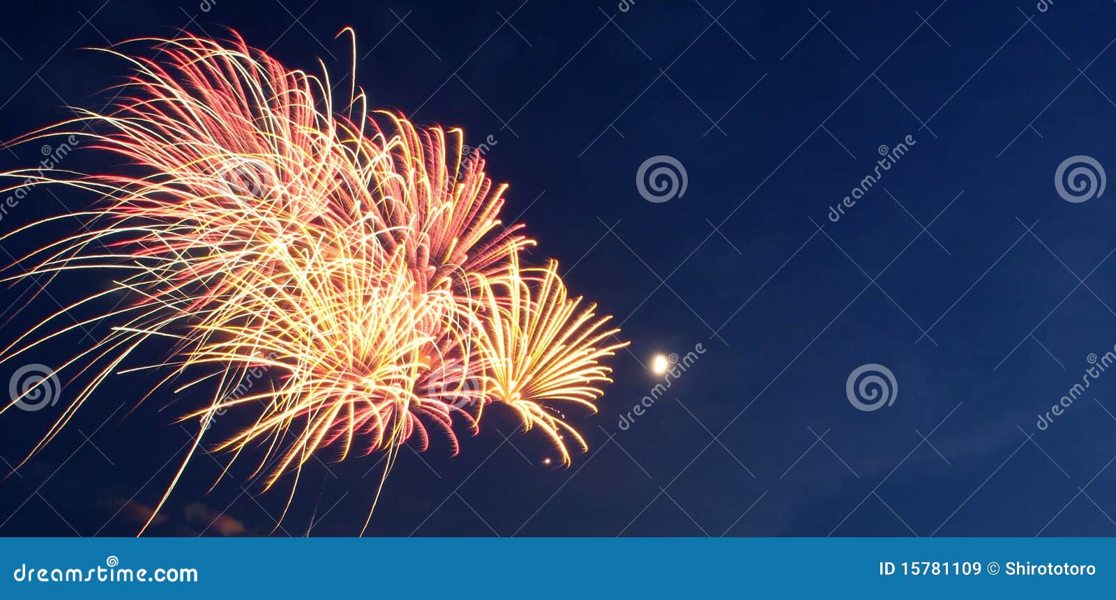 Fireworks With The Moon In The Background Royalty-Free Stock Photo ...