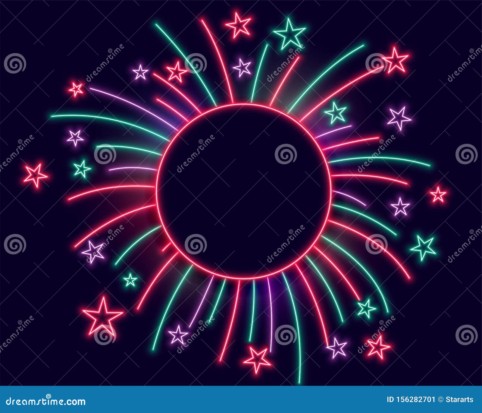 Fireworks Neon Lights Frame with Text Space Stock Vector - Illustration ...