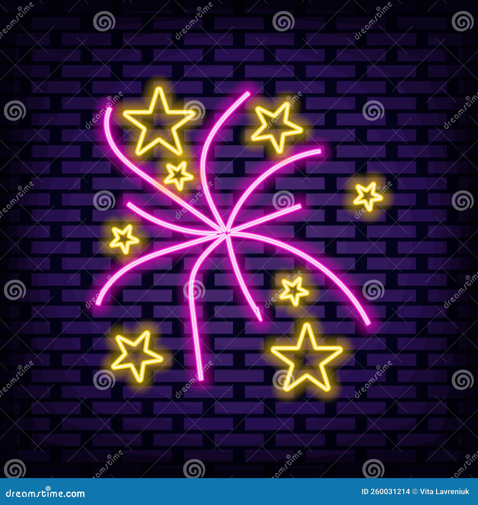 Fireworks Neon Sign. Glowing with Colorful Neon Light. Light Banner ...
