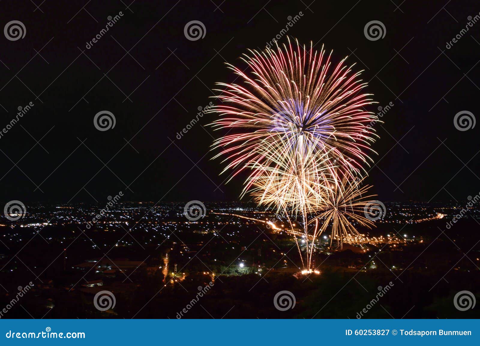 Fireworks on Night City Background Stock Image - Image of explosion ...