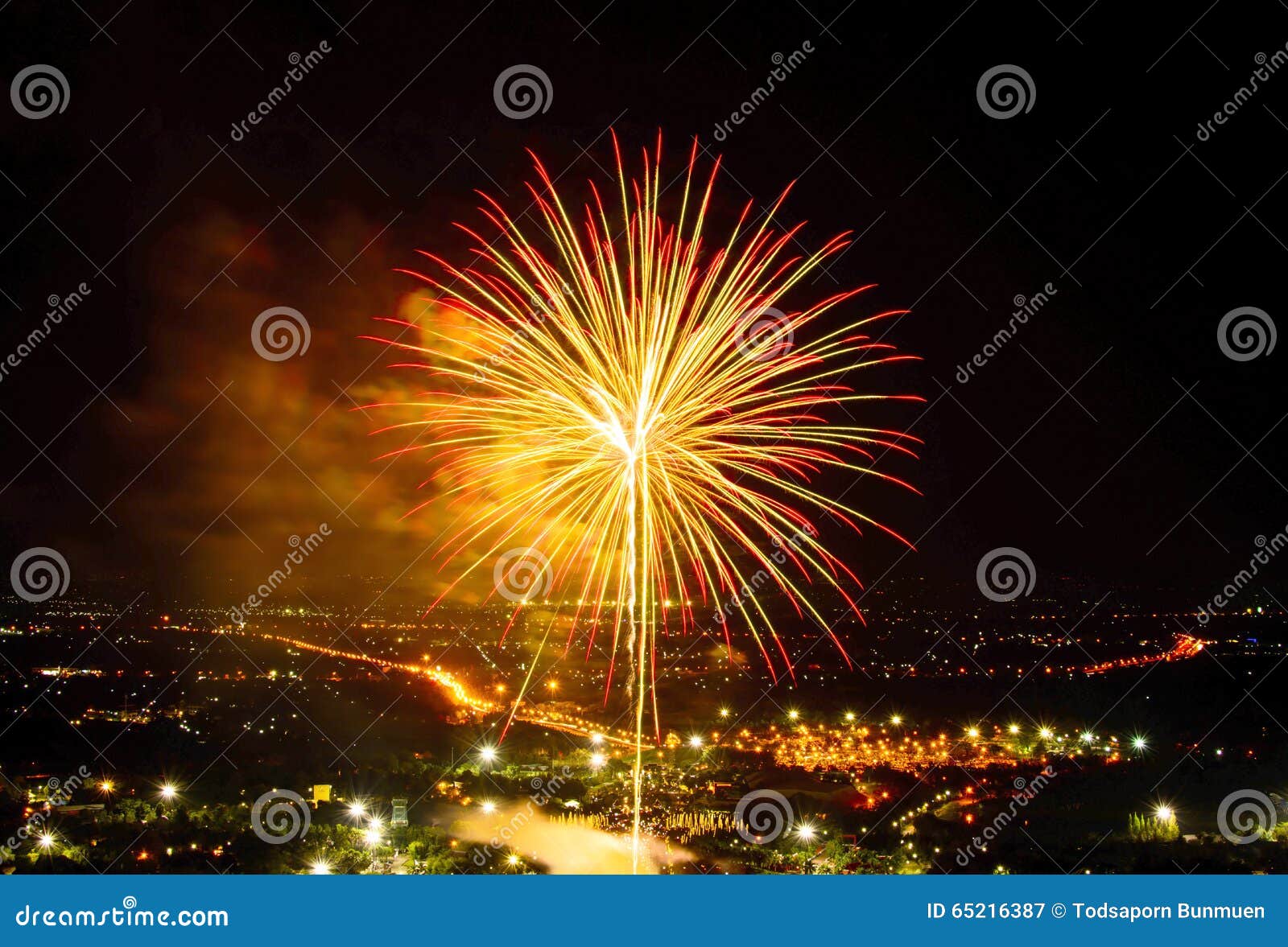 Fireworks on Night City Background Stock Image - Image of fire ...