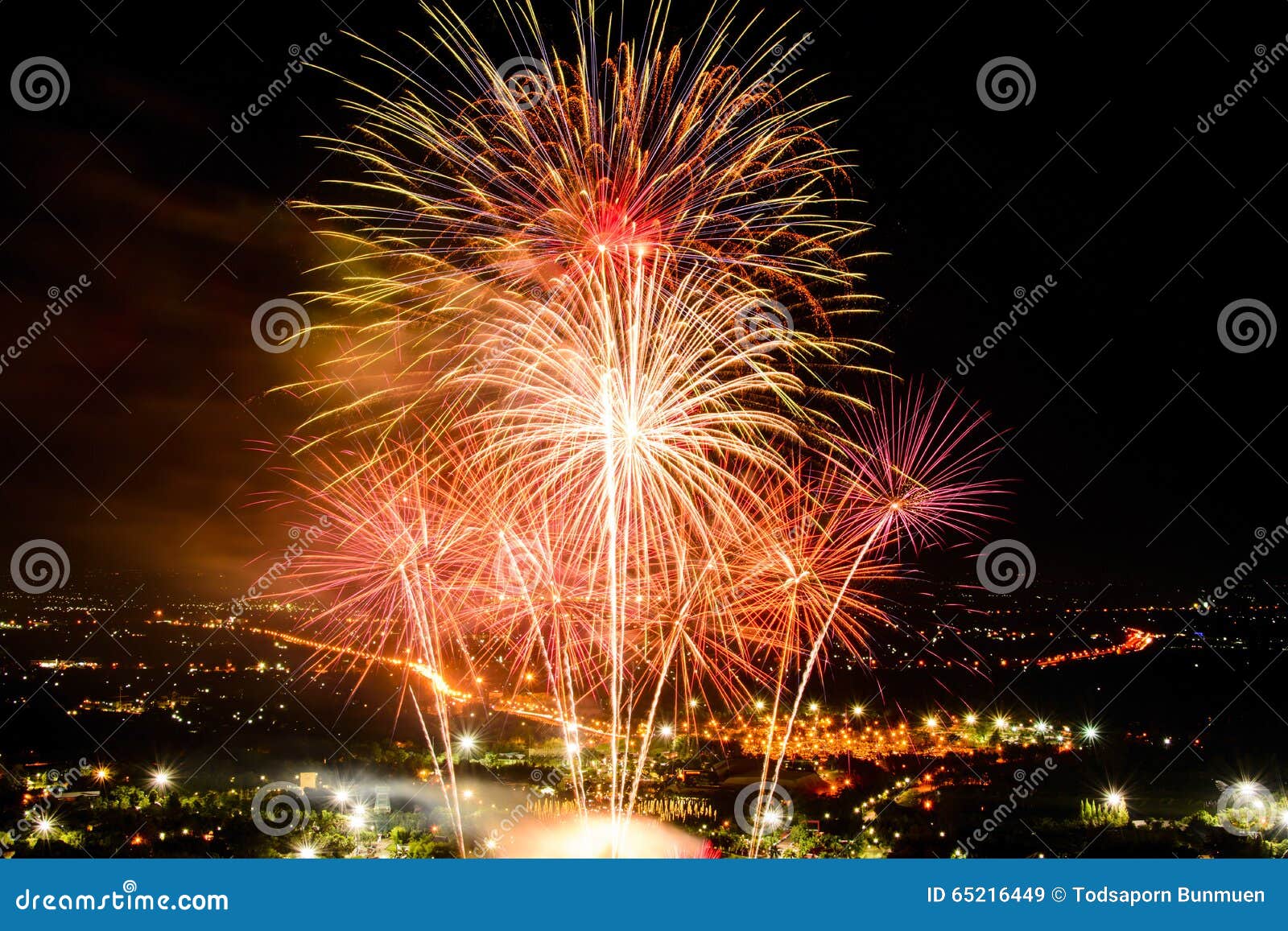 Fireworks on Night City Background Stock Image - Image of green ...