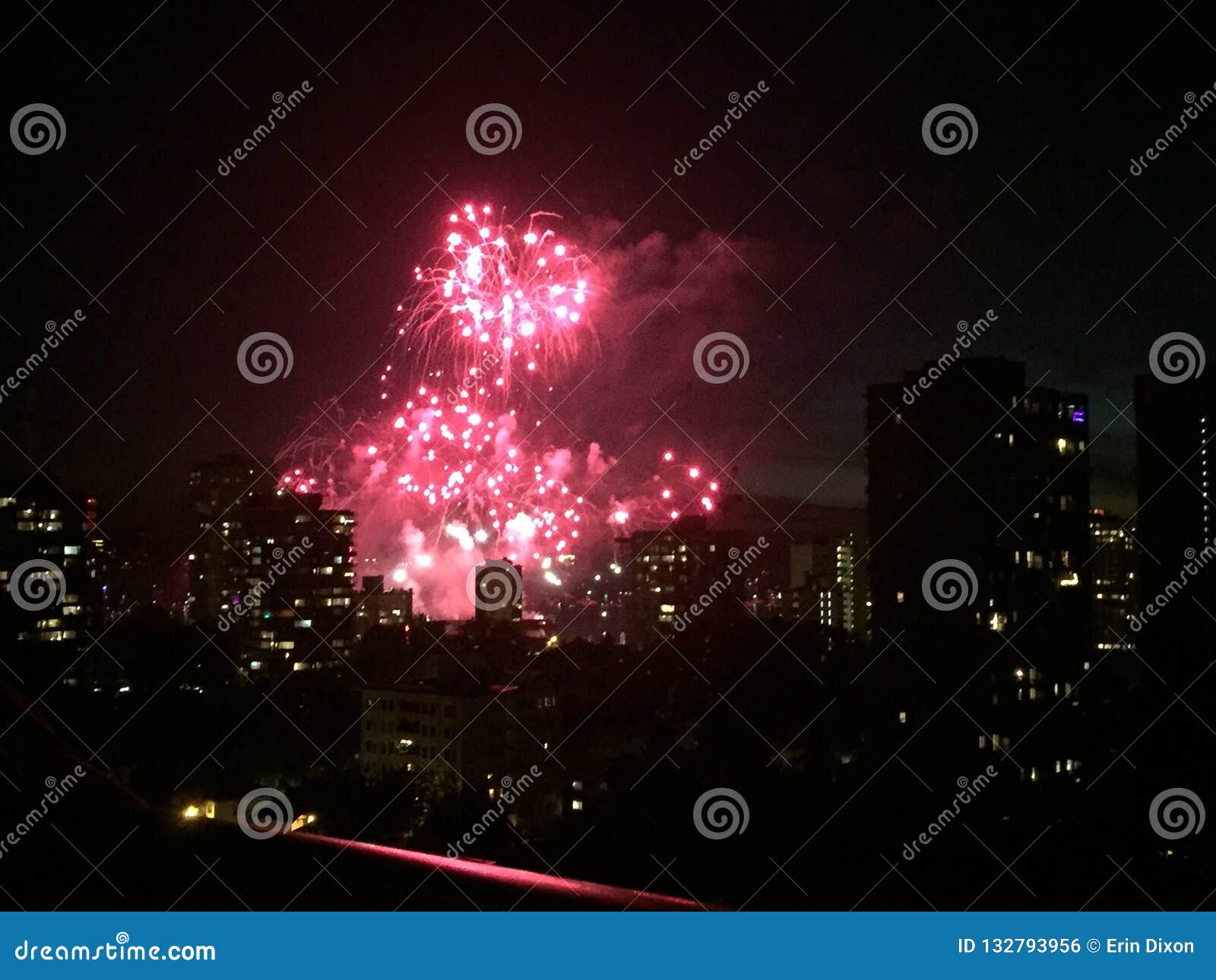 Fireworks at Night Over Buildings Stock Photo - Image of explode ...