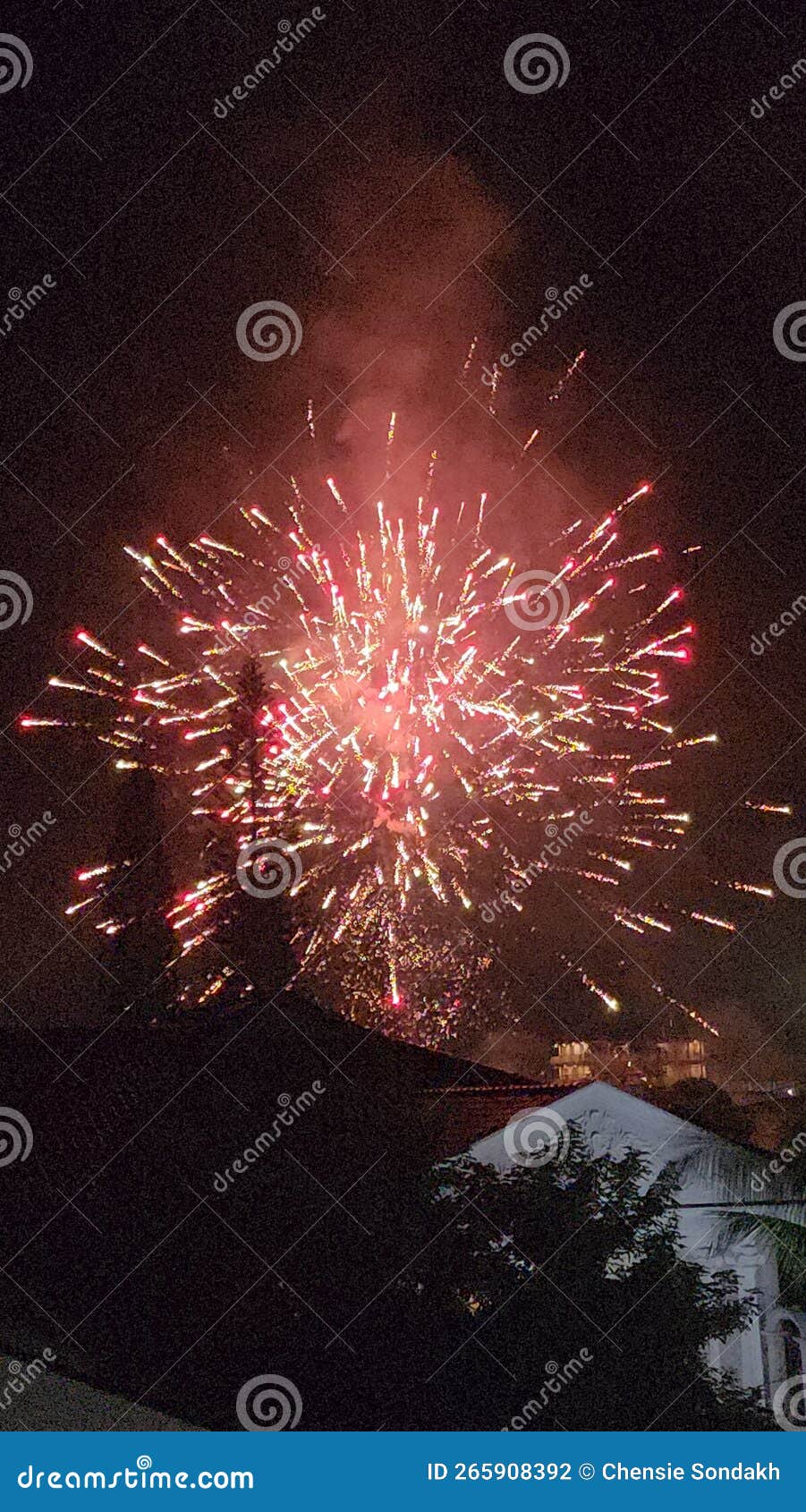 Fireworks at Night Sky at Home Stock Photo - Image of home, night ...