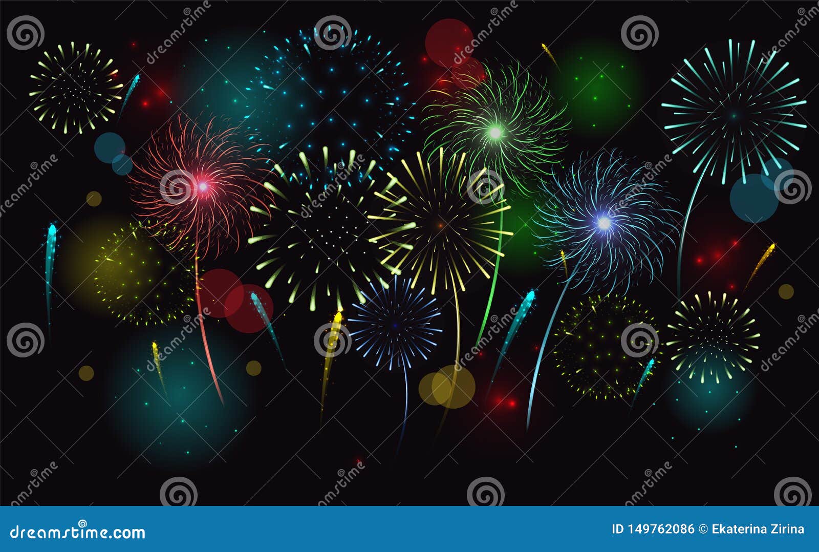 Fireworks in the Night Sky. Vector Clipart Stock Illustration ...