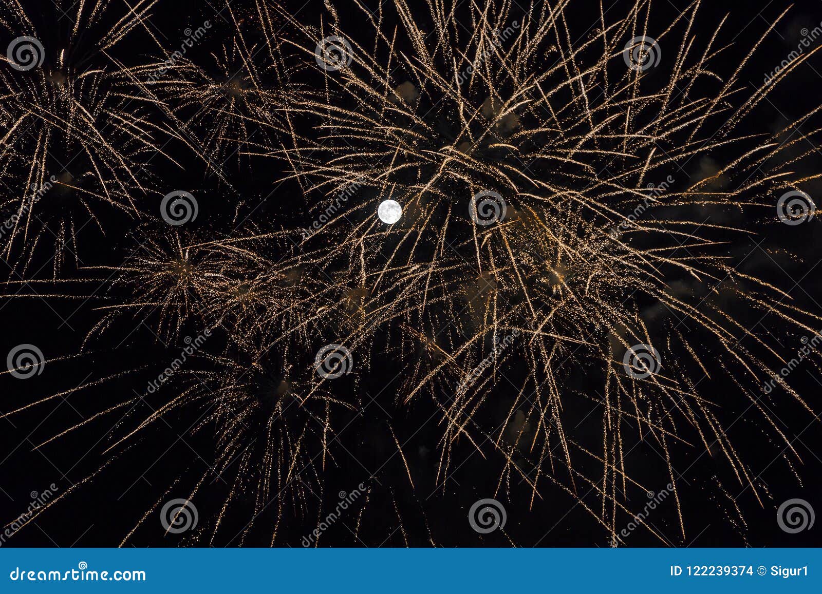 Full Moon with fireworks stock photo. Image of fireworks - 122239374