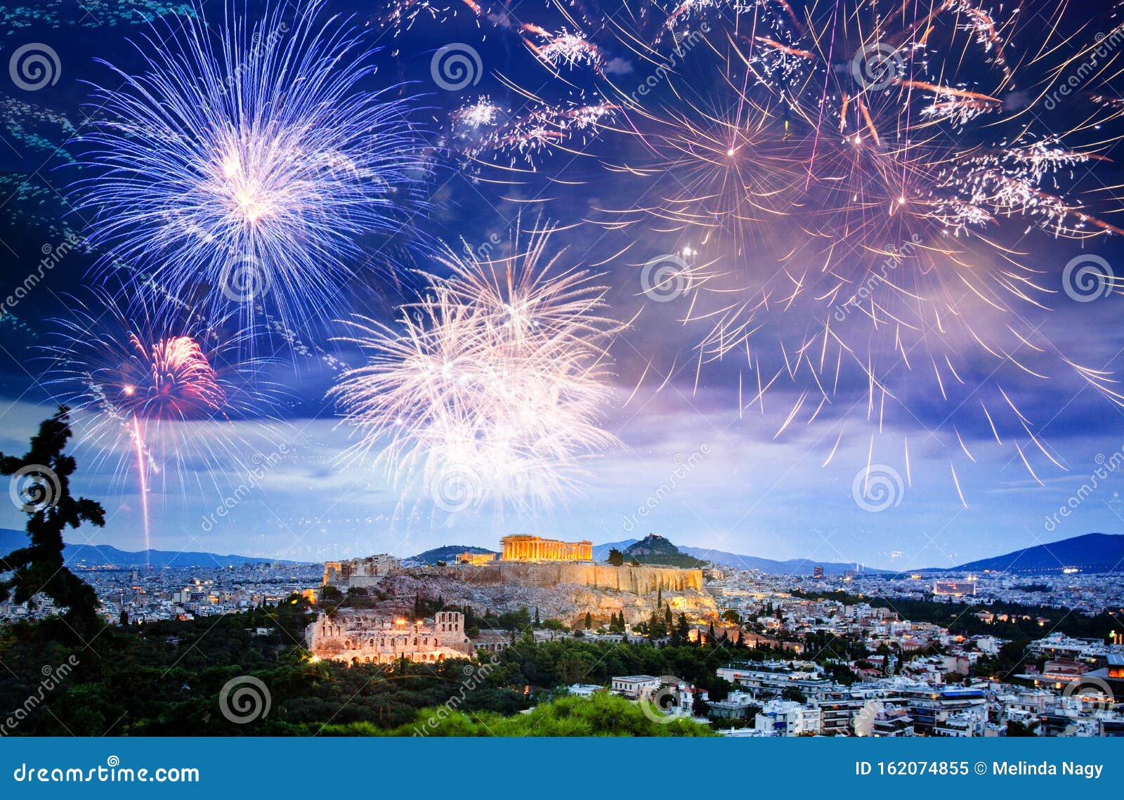 Fireworks Over Athens Acropolis New Year Destination Stock Image ...