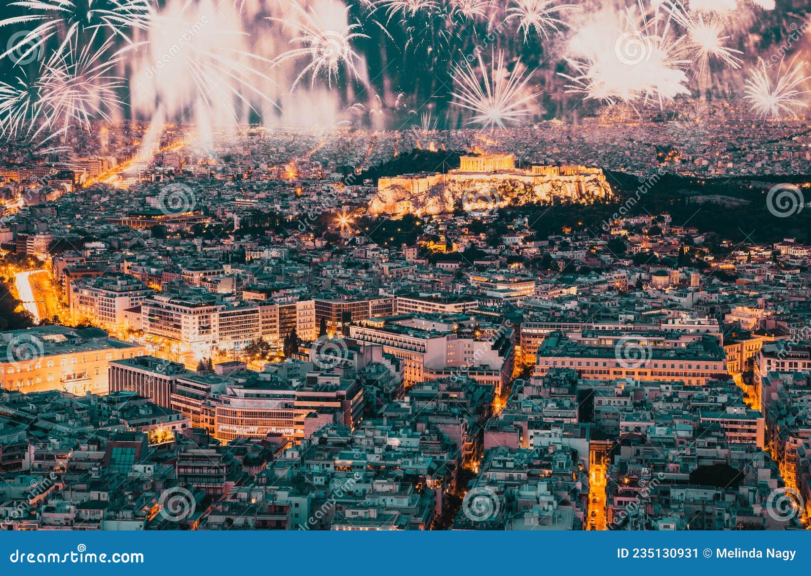 Fireworks Over Athens New Year Celebrations Stock Image - Image of ...